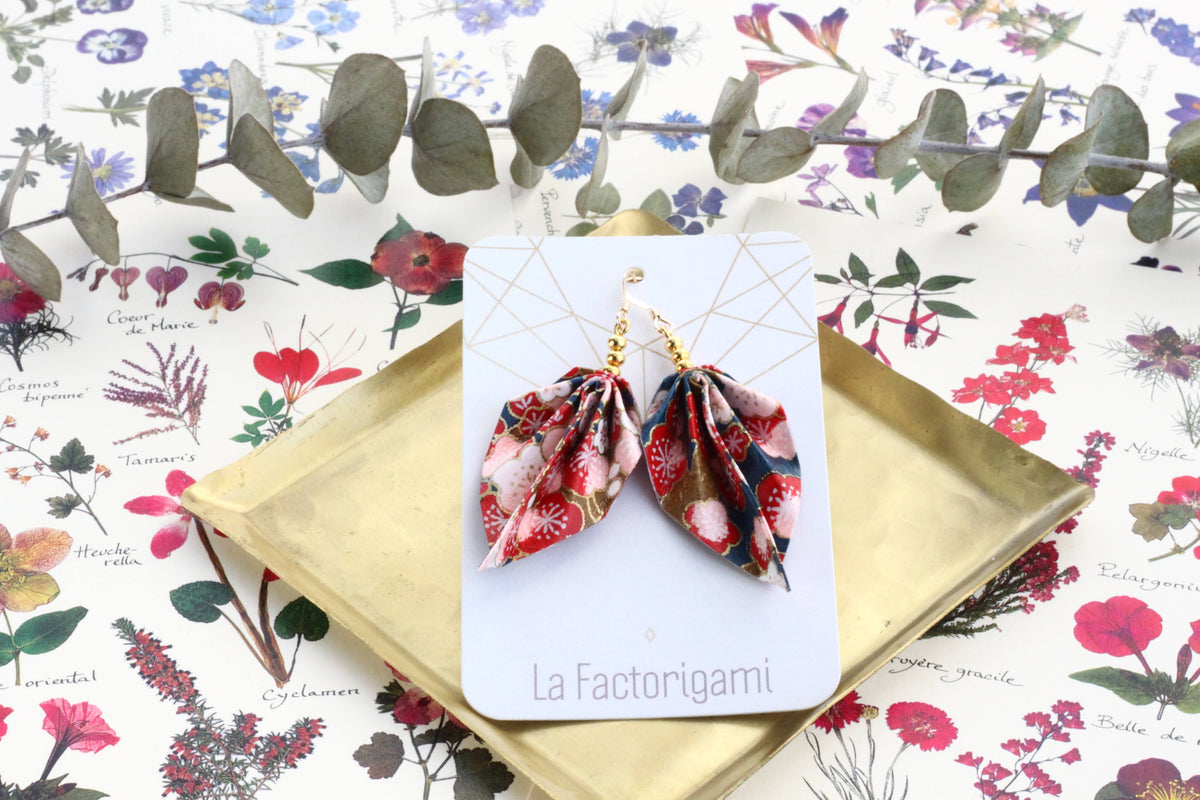 Ume Leaf Earrings - indigo blue & red – La Factorigami