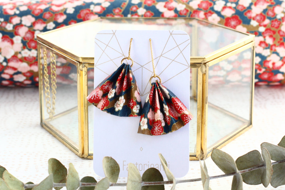 Ume origami fans - indigo blue & red – La Factorigami